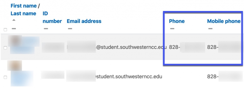 Moodle Tip: Quick Access to Student Phone Numbers | SOUTHWESTERN COMMUNITY COLLEGE